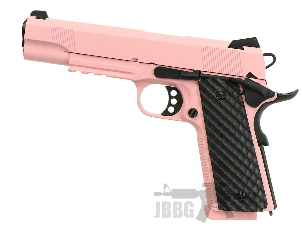 Raven Meu 1911 Airsoft GBB Pistol Pink with Rail - Just BB Guns