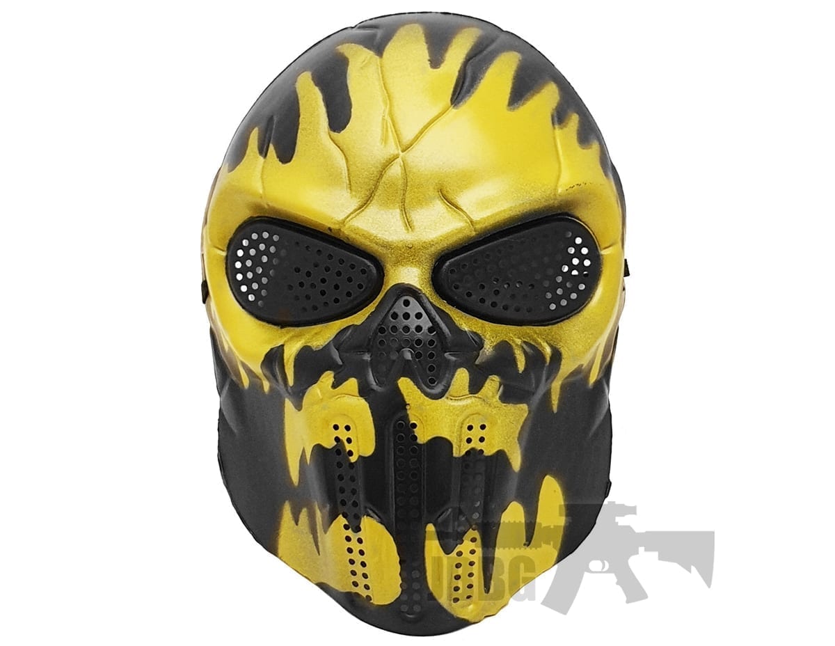 Gold Flame Skull Fun Mask - Just BB Guns