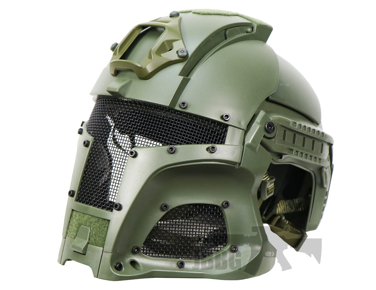 Medieval Iron Warrior Full Head Coverage Airsoft Helmet and Mask Green