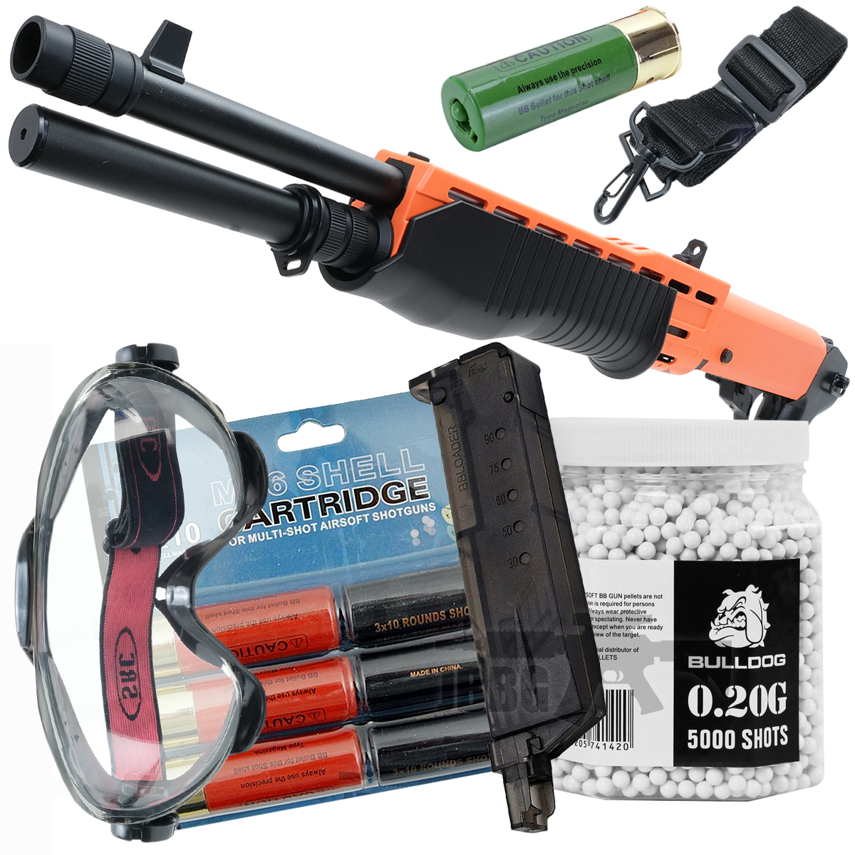 Bundle Offer M63 Multi Shot Airsoft BB Shotgun Set Orange - Just BB Guns