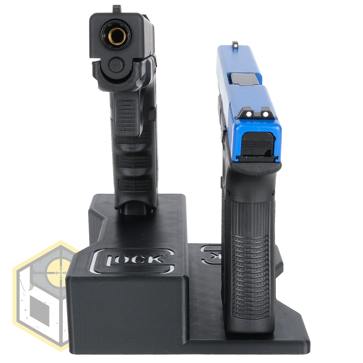 Twin Display Glock Pistol Stand with White Logos - Just BB Guns